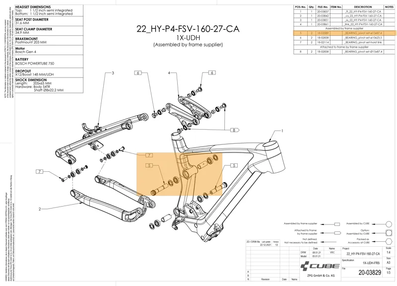 Cube Stereo Hybrid Bearing Pivot Set 15x87.4mm / 18-02089 / 8528