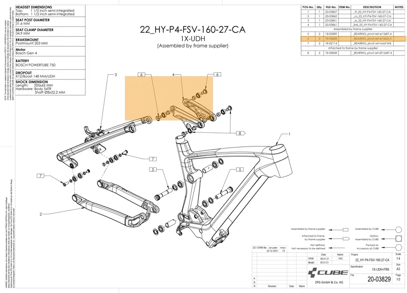 Cube Bearing Pivot Set 10x23.5mm 18-02838 - 8539
